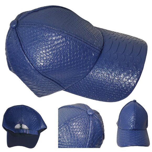 Accessories | Blue Faux Leather Crocodile Pattern Cap Unisex Adjustable ...